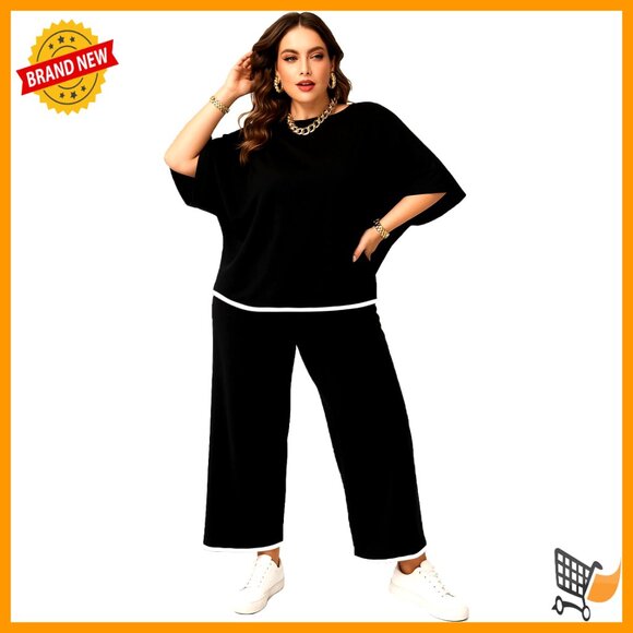 Pants & Jumpsuits | Plus Size Lounge Set Batwing Sleeve Wide Leg ...